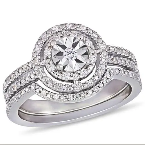 JULIANNA B. Diamond Halo Split Shank Bridal Ring Set - Sterling Silver