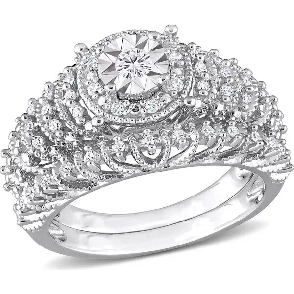 JULIANNA B. Diamond Halo Bridal Ring Set - Sterling Silver