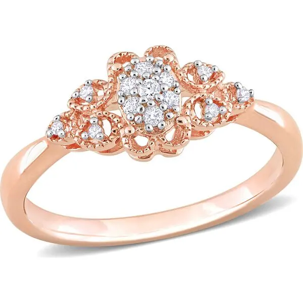 JULIANNA B. Diamond Milgrain Engagement Ring - Rose-plated Sterling Silver