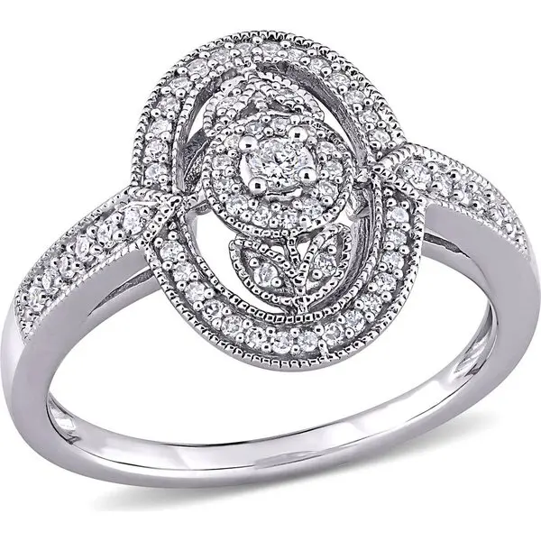 JULIANNA B. Diamond Vintage Oval Halo Ring - Sterling Silver