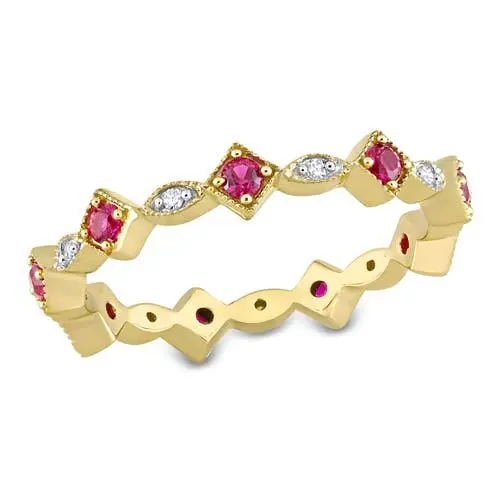 JULIANNA B. 10k Gold Gemstone And Diamond Eternity Ring - Created Ruby