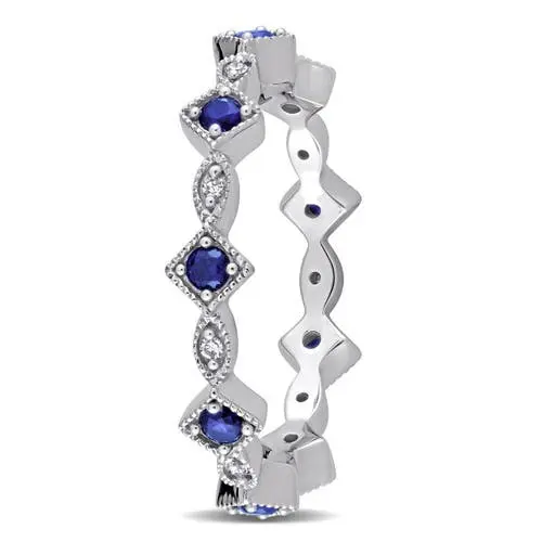 JULIANNA B. 10k Gold Gemstone And Diamond Eternity Ring - Created Sapphire/white Gold