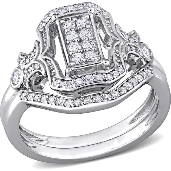 JULIANNA B. Diamond Cluster Halo Bridal Ring Set - Sterling Silver