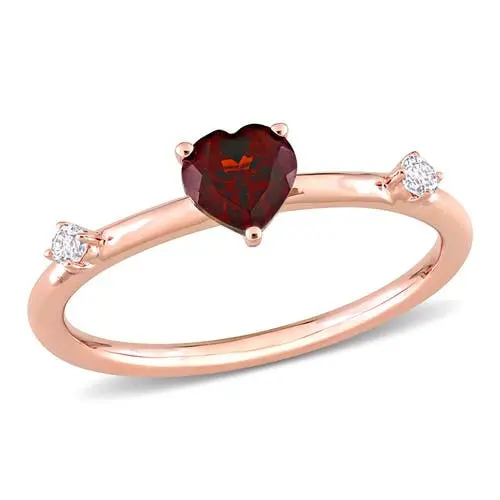 JULIANNA B. 10k Rose Gold And White Topaz Stackable Ring - Garnet