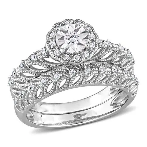 JULIANNA B. Diamond Floral Halo Bridal Ring Set - Sterling Silver