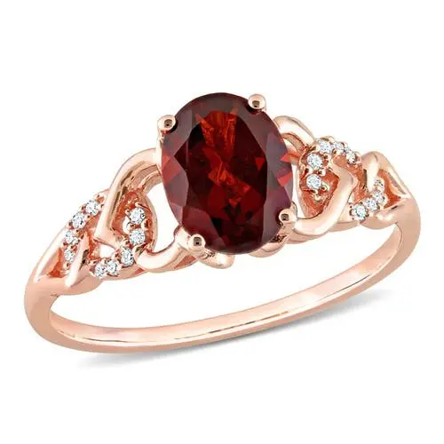 JULIANNA B. 10k Rose Gold And Diamond Link Ring - Garnet