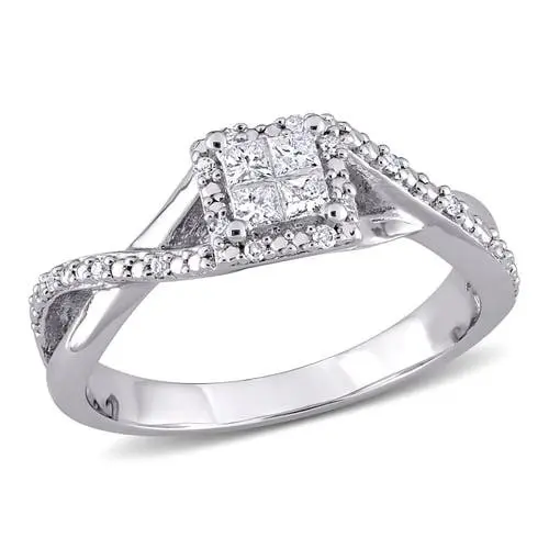 JULIANNA B. Diamond Halo Crisscross Engagement Ring - Sterling Silver