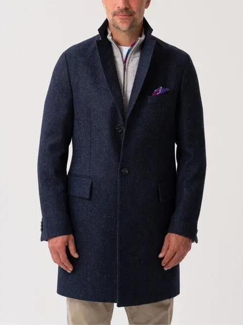KOY CLOTHING Long Sleeve Wool Collared Overcoat - Navy