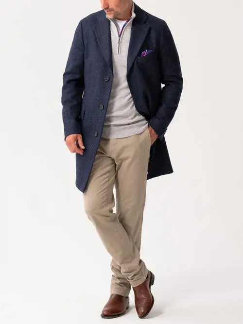 KOY CLOTHING Long Sleeve Wool Collared Overcoat - Navy