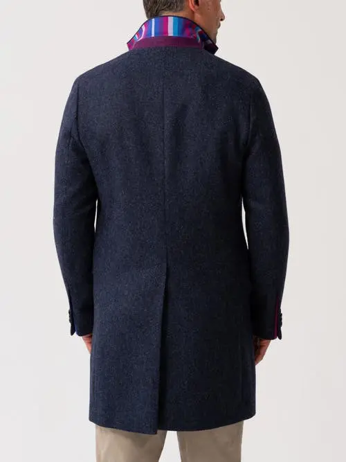KOY CLOTHING Long Sleeve Wool Collared Overcoat - Navy