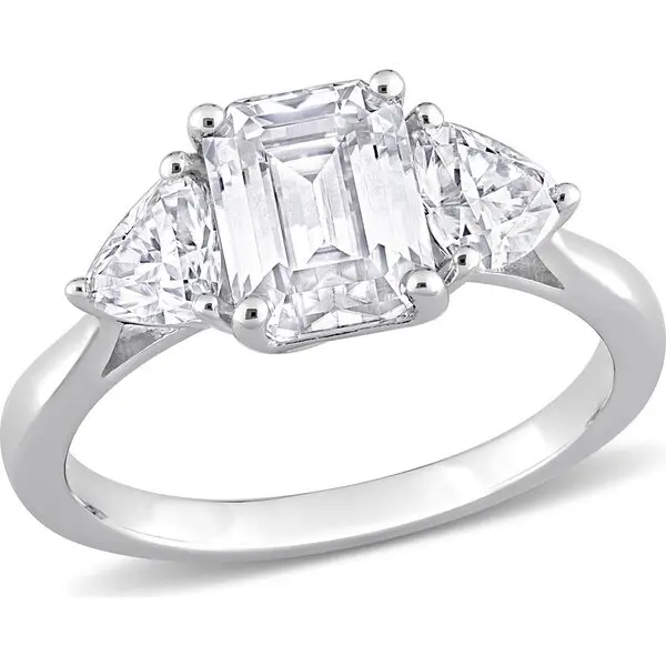 JULIANNA B. Moissanite Emerald 3-stone Ring - Sterling Silver