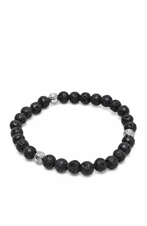 NIALAYA And Stainless Steel Ball Bracelet - Lava Stone