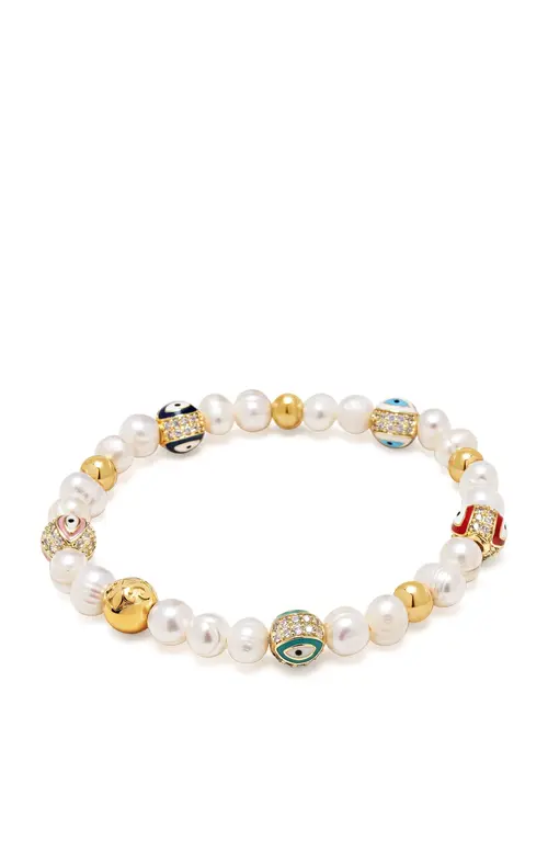 NIALAYA JEWELRY Evil Eye Pearl Bracelet - White
