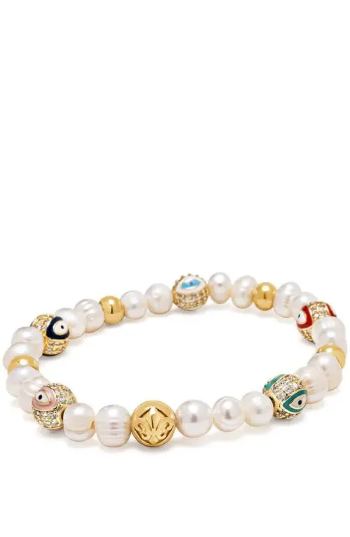 NIALAYA JEWELRY Evil Eye Pearl Bracelet - White
