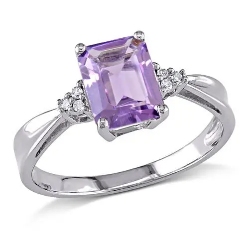 JULIANNA B. 10k White Gold Emerald-cut And Diamond Ring - Amethyst
