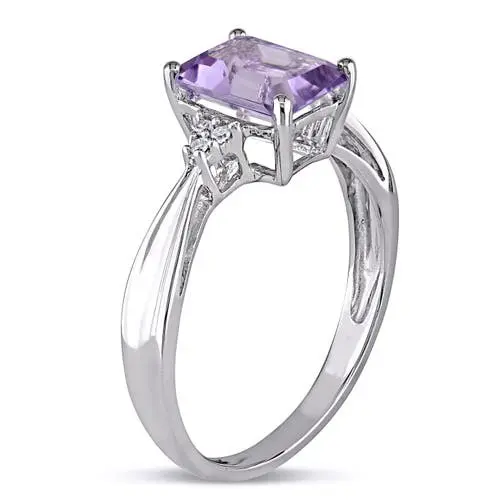 JULIANNA B. 10k White Gold Emerald-cut And Diamond Ring
