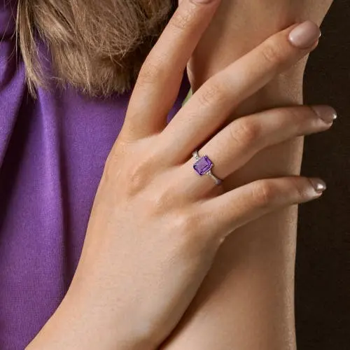 JULIANNA B. 10k White Gold Emerald-cut And Diamond Ring
