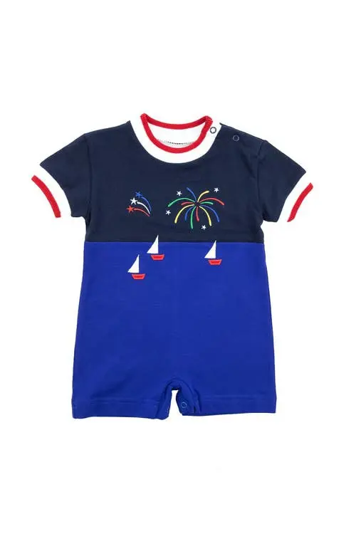 FLORENCE EISEMAN Knit Shortall With Boats And Fireworks - Navy/blue