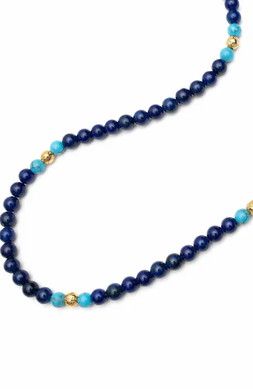 NIALAYA Stone Beaded Necklace - Blue Lapis/turquoise/gold