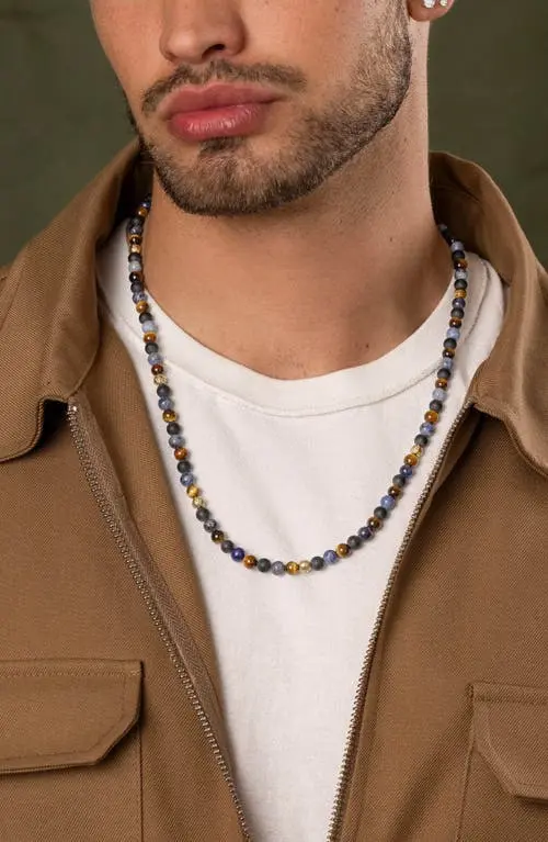 NIALAYA Stone Beaded Necklace - Dumortierite/brown Tiger Eye