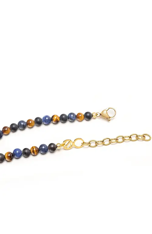 NIALAYA Stone Beaded Necklace - Dumortierite/brown Tiger Eye