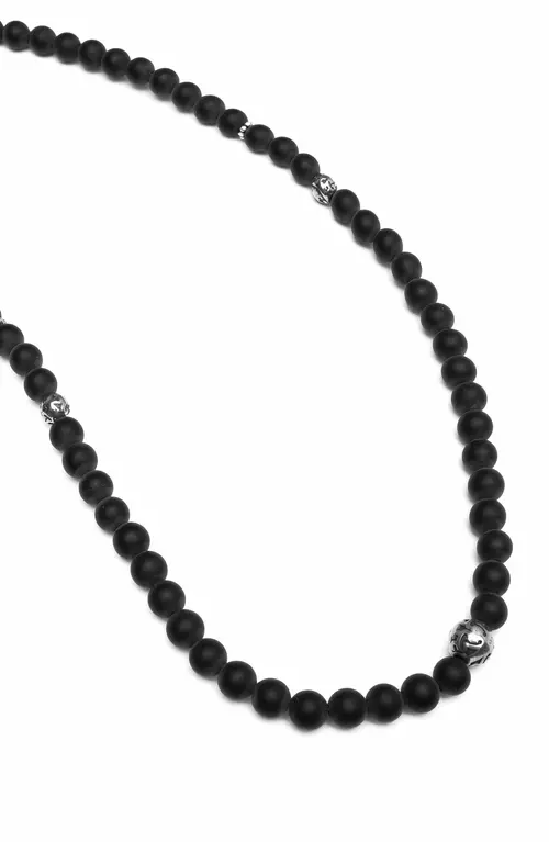NIALAYA Stone Beaded Necklace - Matte Onyx/silver