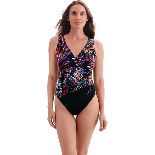 LONGITUDE Shirred Faux Tie Surplice Long Torso One-piece Swimsuit - Coolangata
