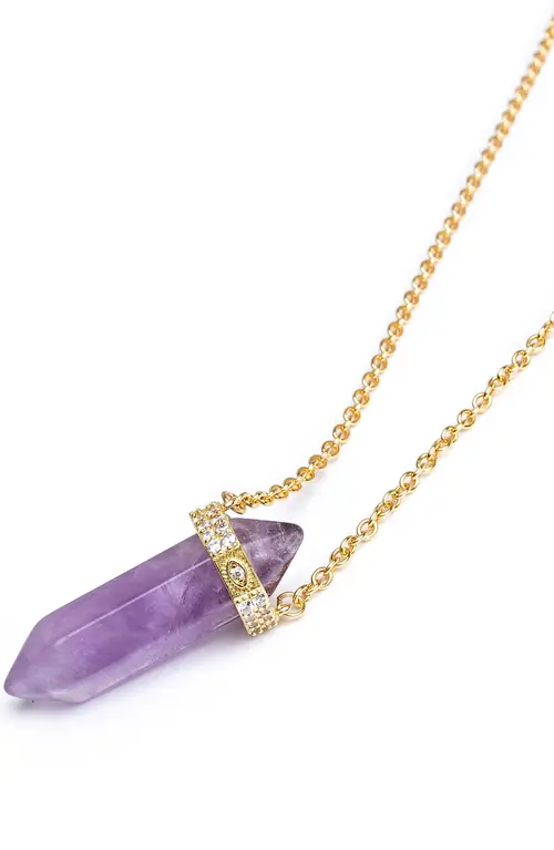 NIALAYA Engraved Evil Eye Quartz Crystal Necklace - Amethyst