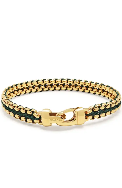 NIALAYA Woven Box Chain Bracelet With Gold Plating - Green/gold