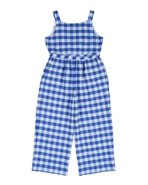 FLORENCE EISEMAN Plaid Seersucker Jumpsuit - Blue/white