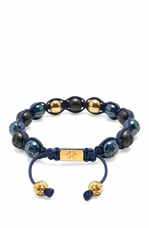 NIALAYA Beaded Bracelet With Gold And Ceramic Accents - Black/blue/gold