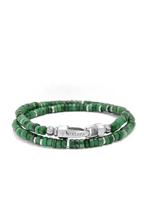 NIALAYA Heishi Wrap Bracelet - Green Malachite