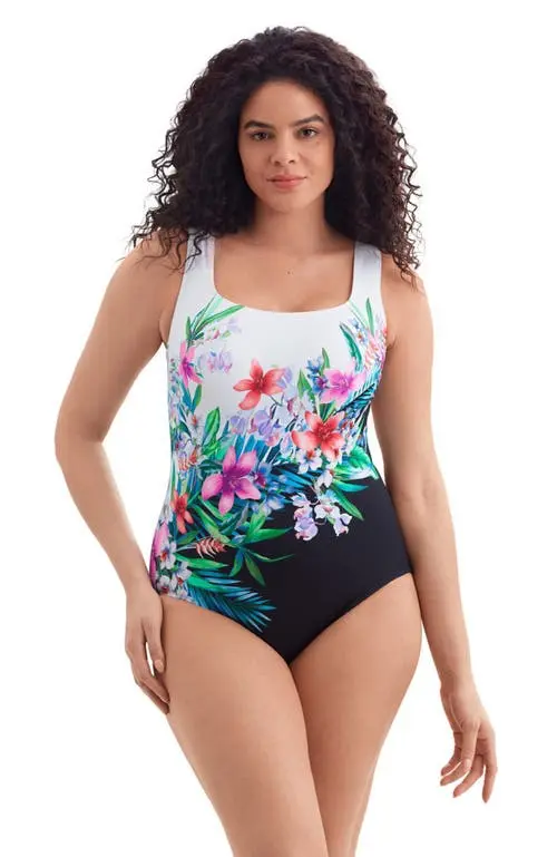 LONGITUDE Panel Scoopneck Tank Long Torso One-piece Swimsuit - Bora Bora