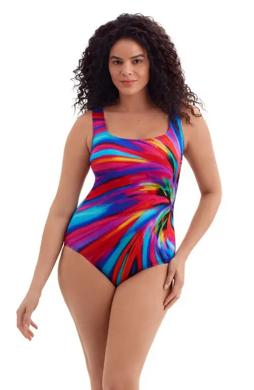 LONGITUDE Panel Scoopneck Tank Long Torso One-piece Swimsuit - Tidal Swoon