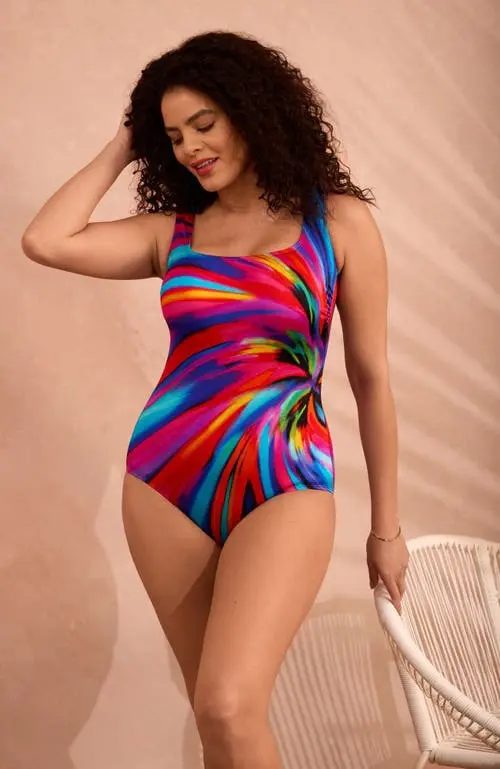 LONGITUDE Panel Scoopneck Tank Long Torso One-piece Swimsuit - Tidal Swoon