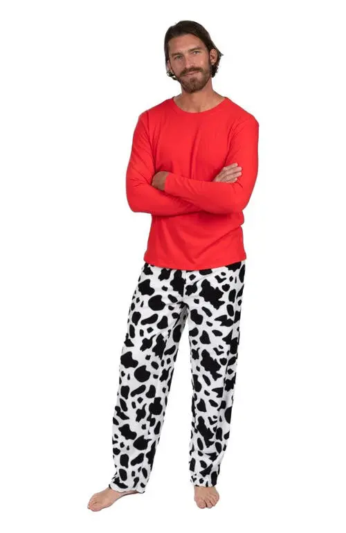 LEVERET Cotton Top & Fleece Pants Printed Matching Family Holiday Pajama Set - Cow