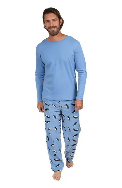 LEVERET Cotton Top & Fleece Pants Printed Matching Family Holiday Pajama Set - Penguin