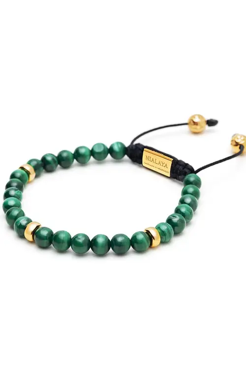 NIALAYA Malachite Gold Beaded Bracelet
