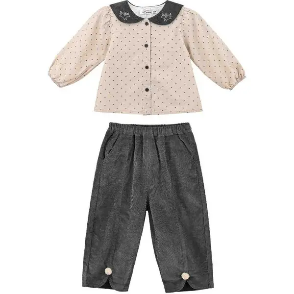 SWEET CACTUS Polka Dot Blouse And Pleated Pants Set