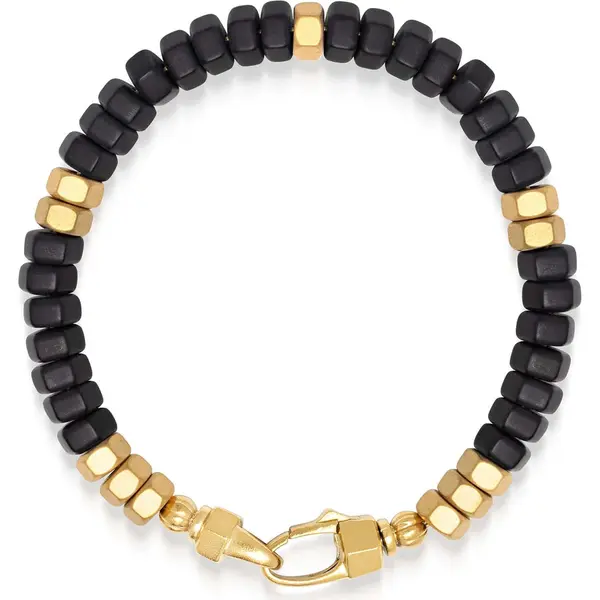 NIALAYA Hexagon Onyx Beaded Gold Bracelet - Black Onyx/gold