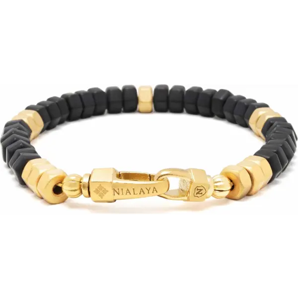 NIALAYA JEWELRY Hexagon Onyx Beaded Gold Bracelet - Black Onyx/gold