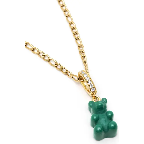 NIALAYA Gold-plated Figaro Chain Necklace With Teddy Bear Pendant - Green