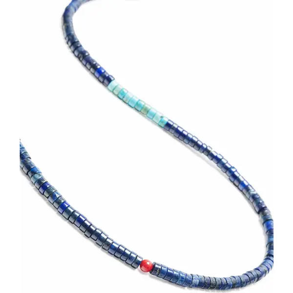 NIALAYA Natural Stone Heishi Beaded Necklace - Lapis/turquoise/tiger Eye