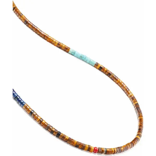 NIALAYA Natural Stone Heishi Beaded Necklace - Tiger Eye/lapis/turquoise