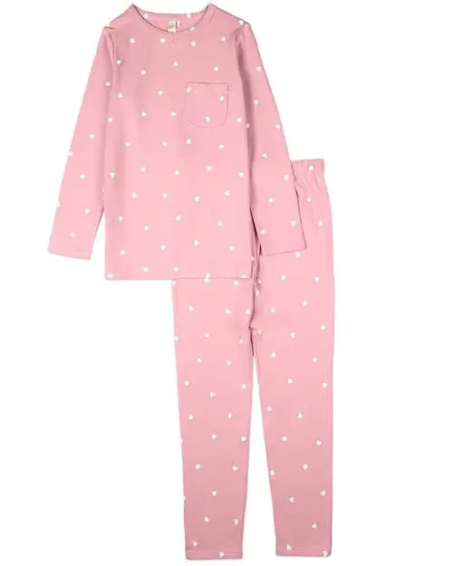 MINIMOI 2 Piece Kind Hearts Blend Pull-on Pajama Set - Old Rose