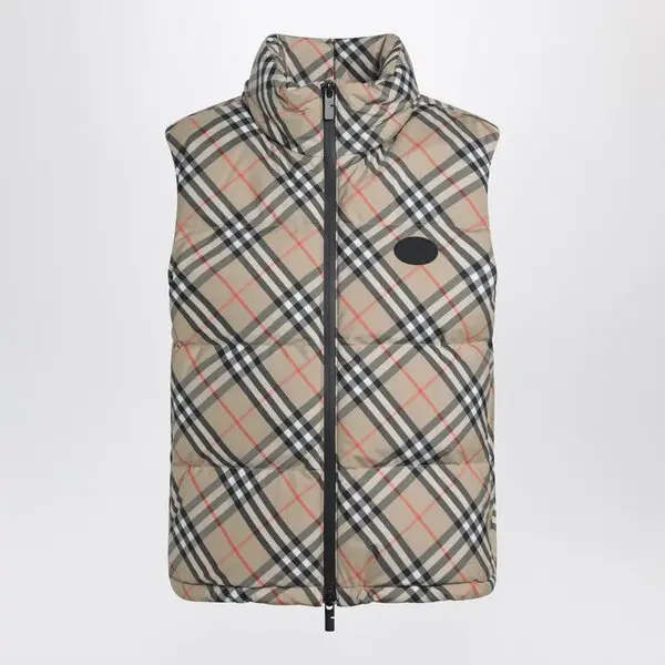 Burberry Check-pattern Padded Gilet With Zip - Beige