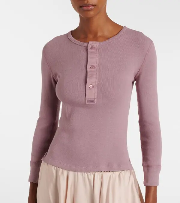Chloé Ribbed-knit Cotton Henley Shirt - Pink
