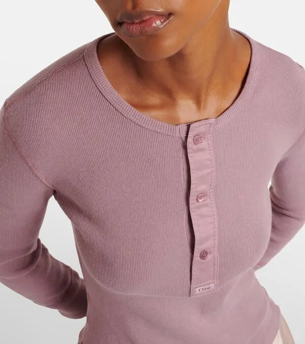 Chloé Ribbed-knit Cotton Henley Shirt - Pink