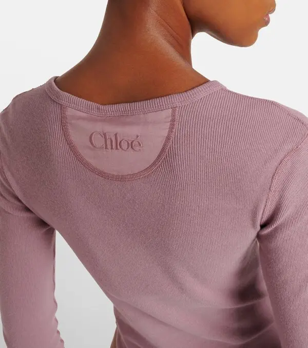 Chloé Ribbed-knit Cotton Henley Shirt - Pink