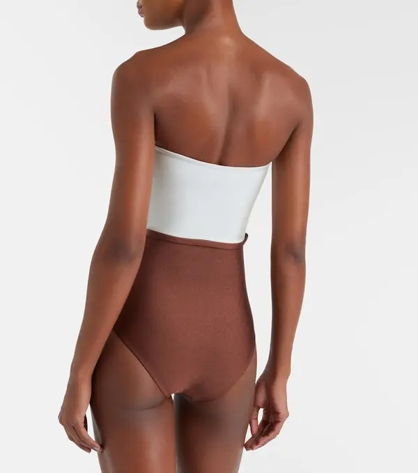 ADRIANA DEGREAS Bicolor Belted One-piece Swimsuit - Brown